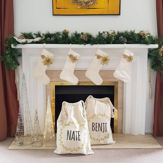 Medium - Gold Wreath Santa Sack – Tinker Tailor Kids